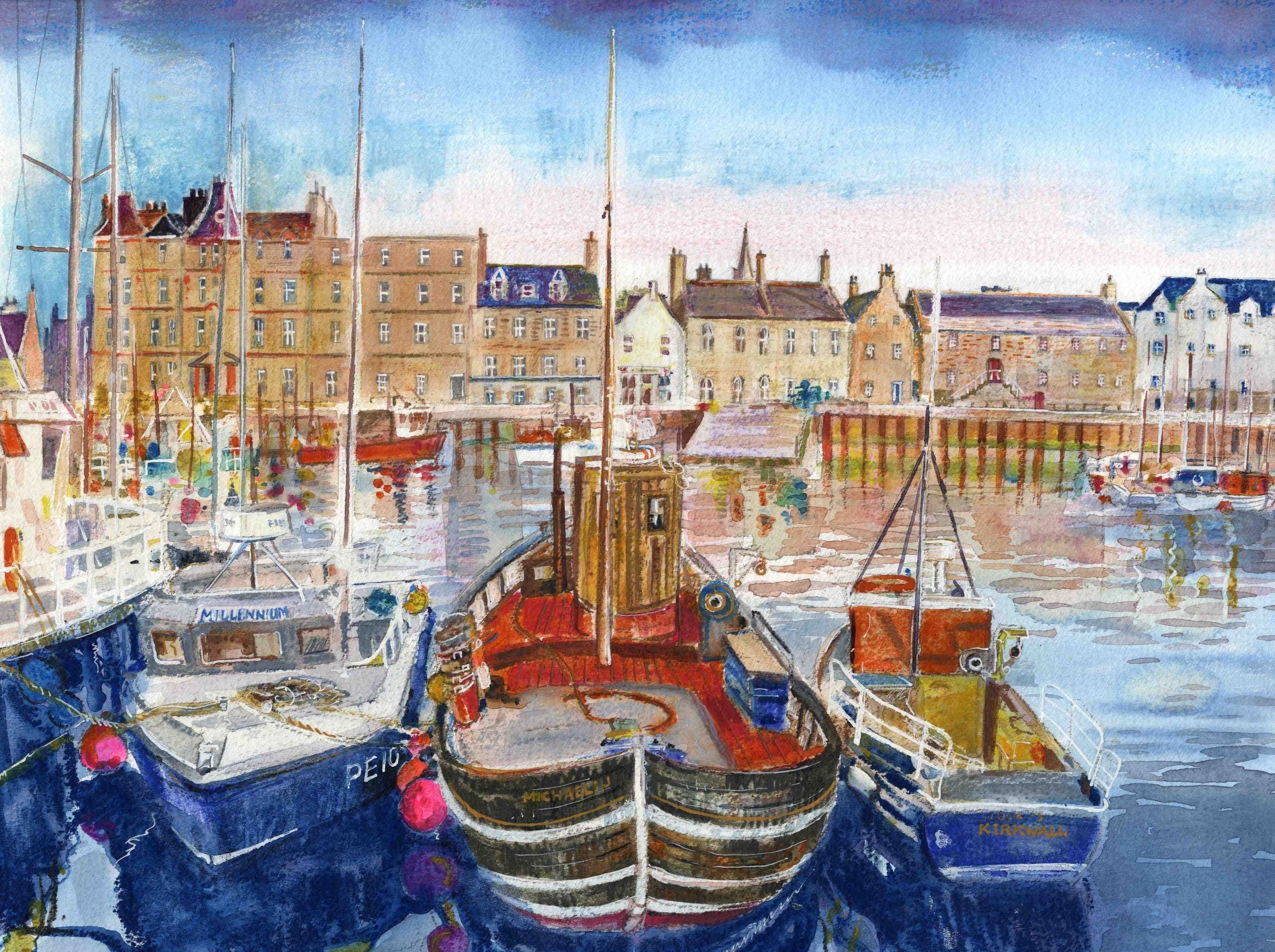 Limited edition prints Kirkwall & Stromness by Orkney artist Jane Glue ...